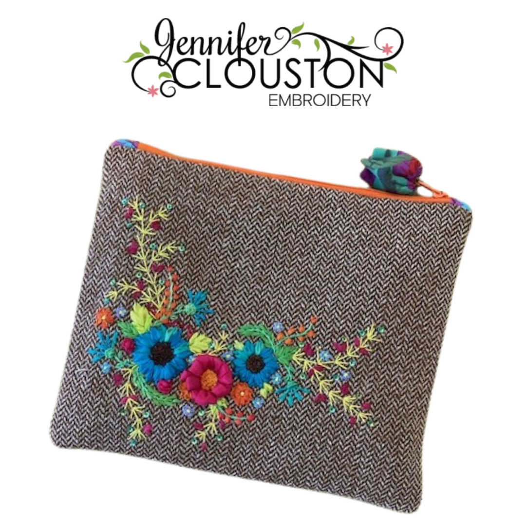Tweed Pouch Embroidered Pattern - Kimz Sewing & Patchwork Centre